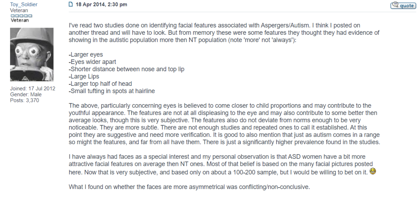 Facial features in autistic people include large wide eyes, full lips ...