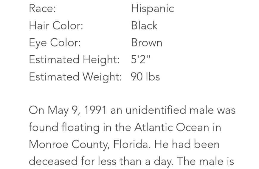 5'2 Chadlite found dead in the Atlantic Ocean in 1991 off the Florida ...