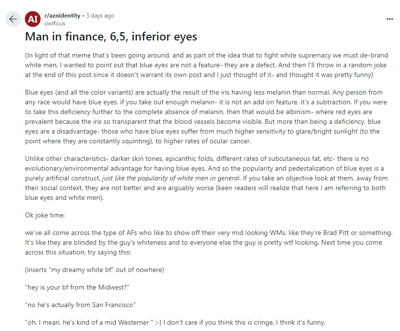 Ricecels are legitimately seething at the "blue eyes 6'5 meme ...