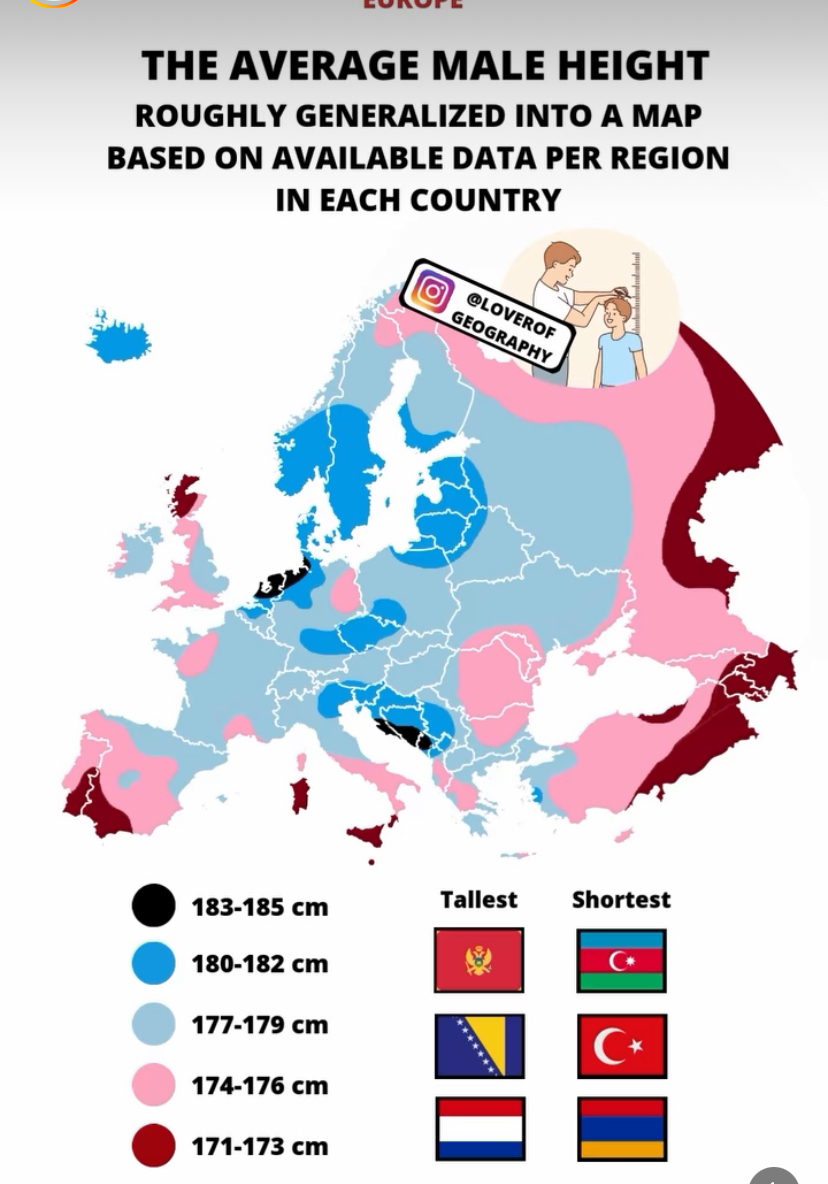 Average male height by region in Europe | Looksmax.org - Men's Self ...