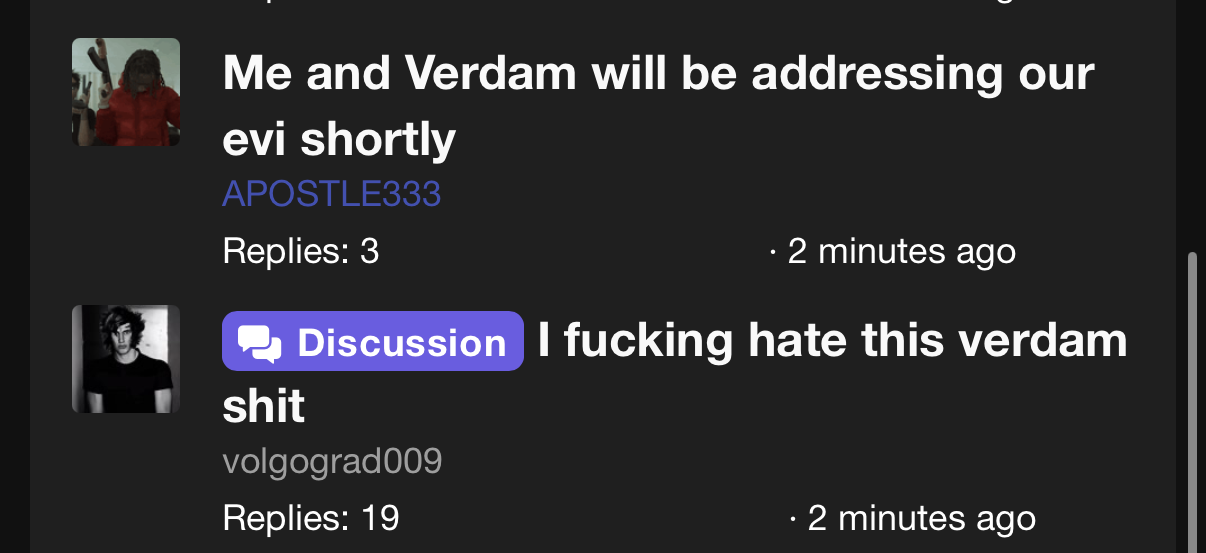 Random niggas rushing to make a thread on the Verdam evis for reps ...